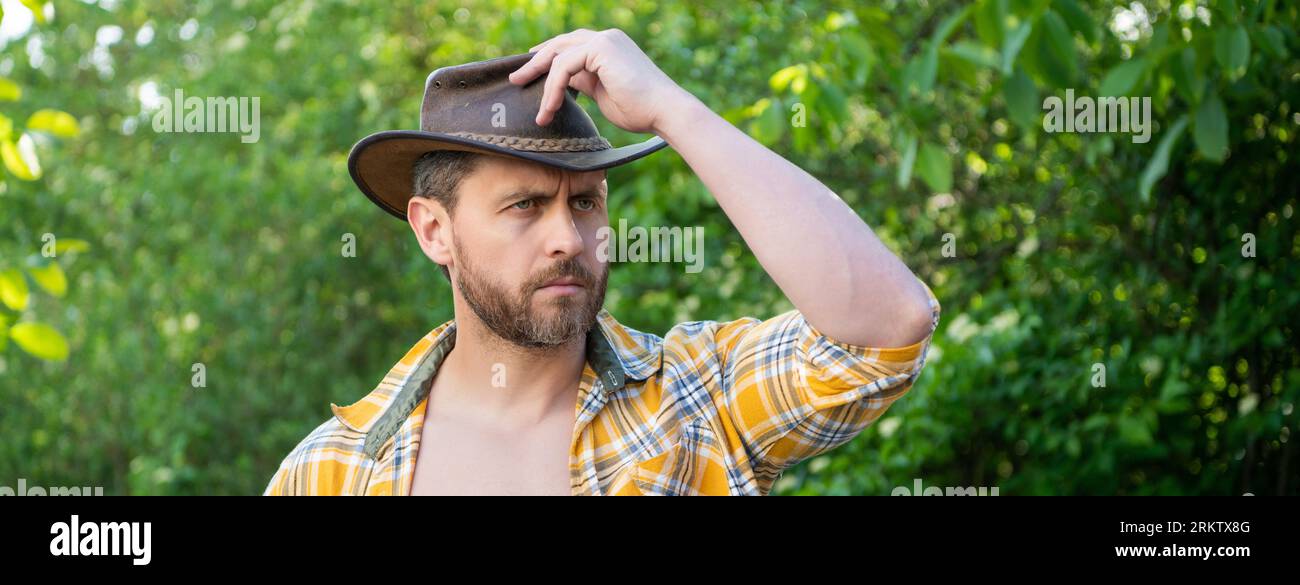 caucasian cowboy man rancher. cowboy man rancher in hat. cowboy man ...