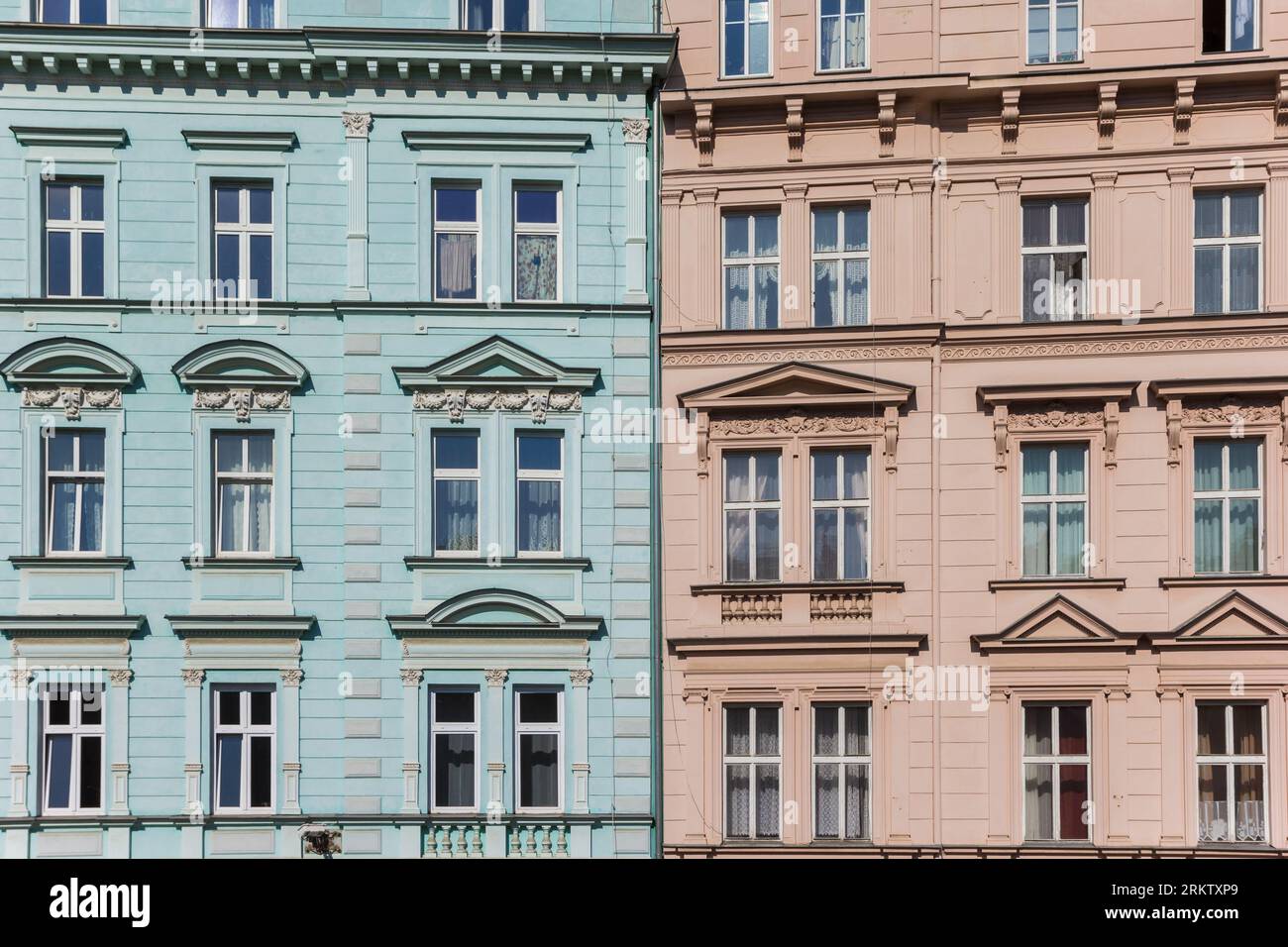 Colorful facades of apartment buildings in Karlovy Vary, Czech Republic ...
