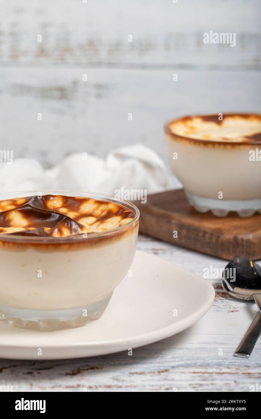 Rice pudding. Fresh delicious rice pudding on a white background. Mild ...
