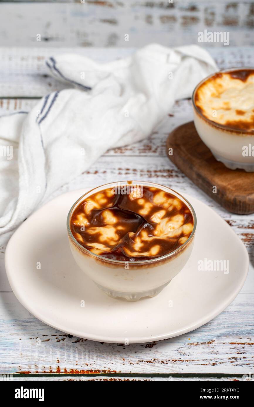 Rice pudding. Fresh delicious rice pudding on a white background. Mild ...