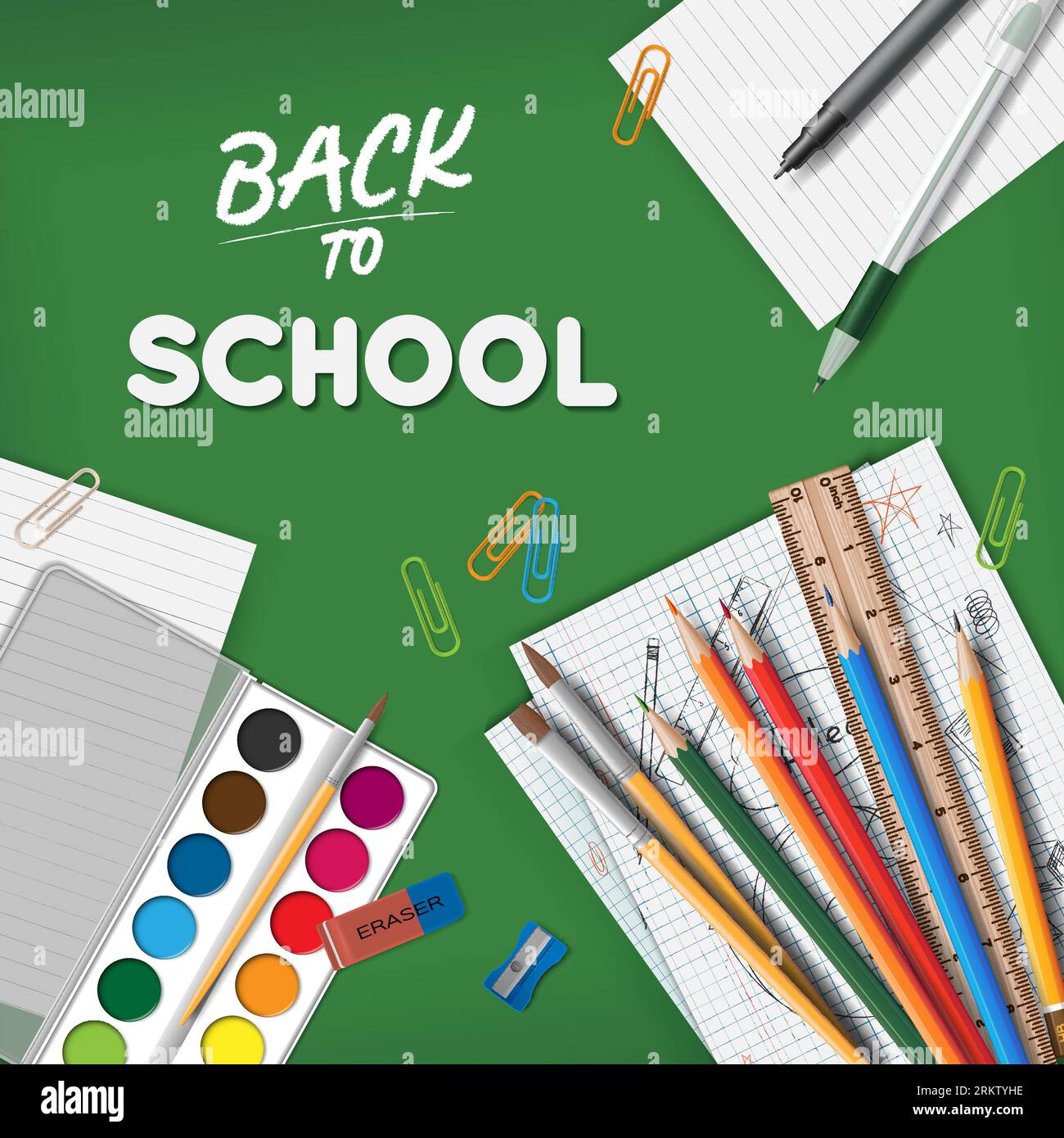 Back to school realistic composition consisting of pens pencils ...