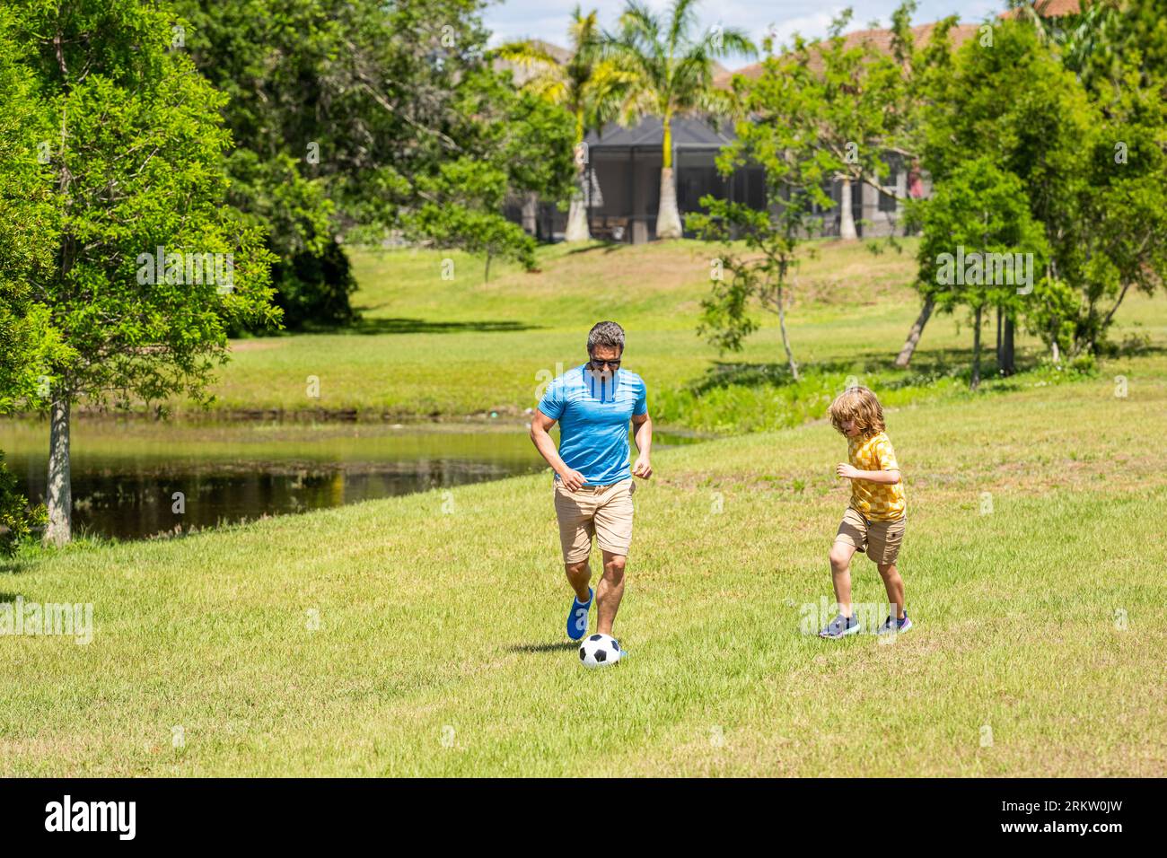 Outdoor adventures between father and son. Active father son playing ...