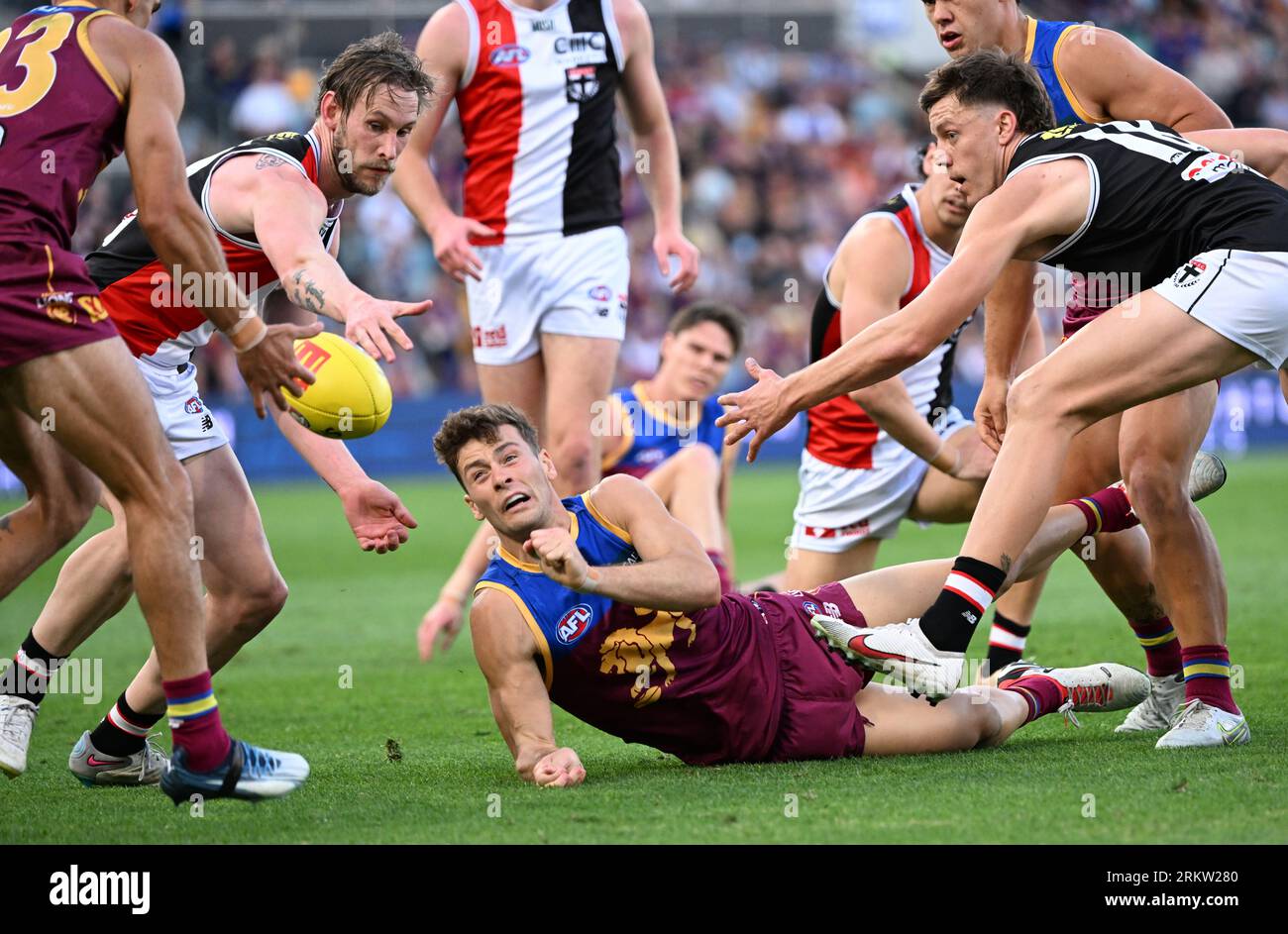 Brisbane, Australia. 26th Aug, 2023. Josh Dunkley (centre) of the Lions ...