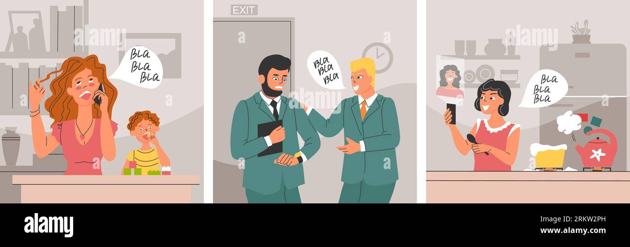 Bla meme icons set with gossiping and chat symbols flat isolated vector ...