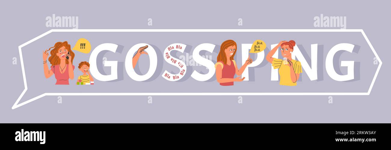 Gossiping meme text concept with work and friends symbols flat vector ...