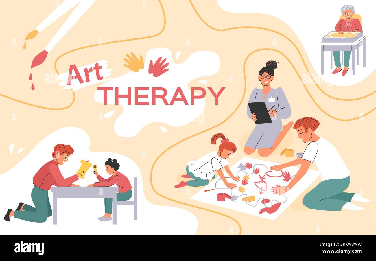 Art therapy collage with comfort and rest symbols flat vector ...
