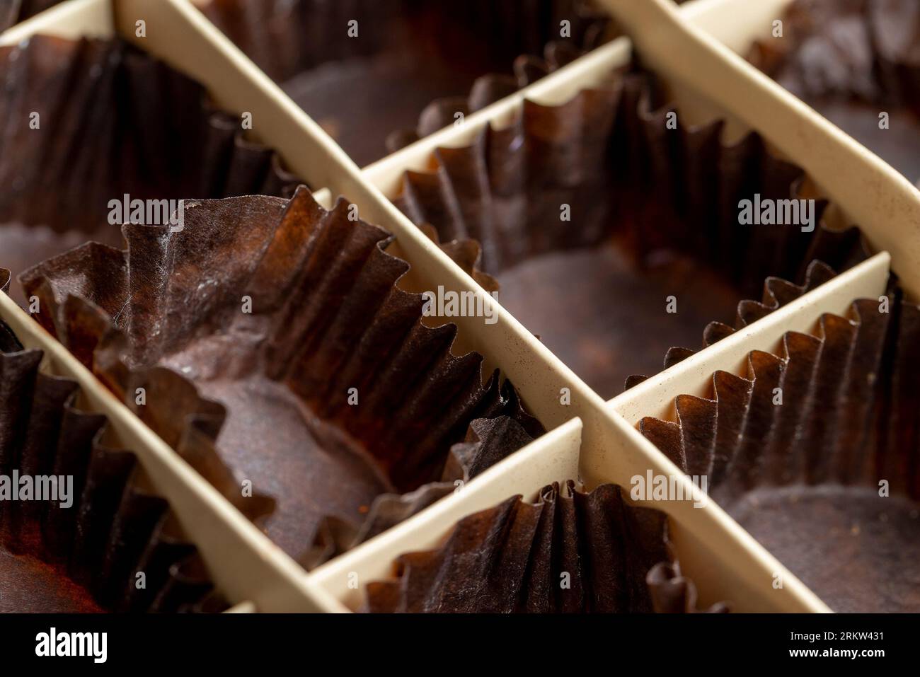 Empty box packaging for chocolates, used paper gift box from sweets and ...