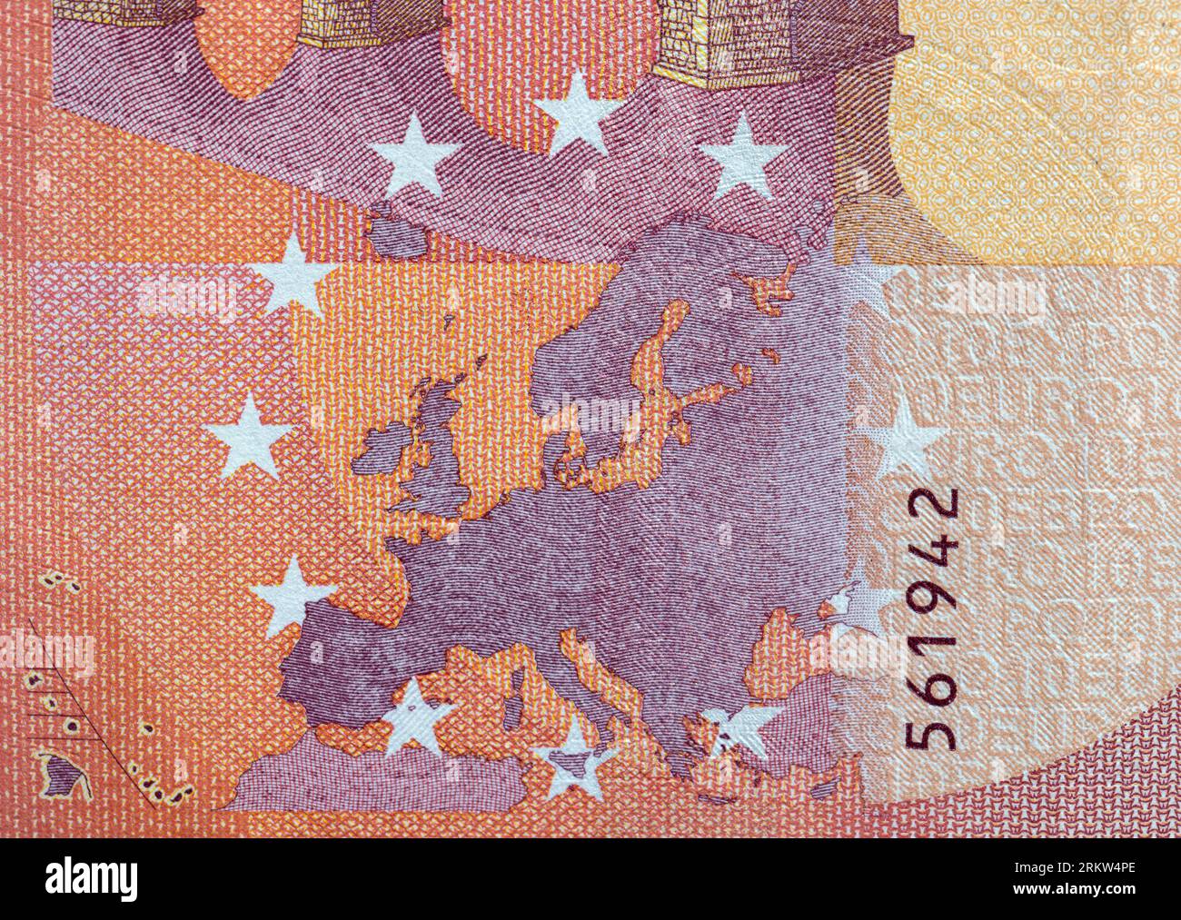 European cash banknotes with a face value of 10 euros close-up ...