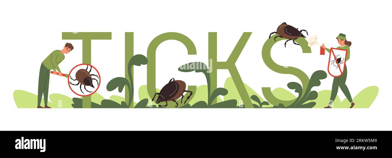 Insects ticks text concept with safety symbols flat vector illustration ...