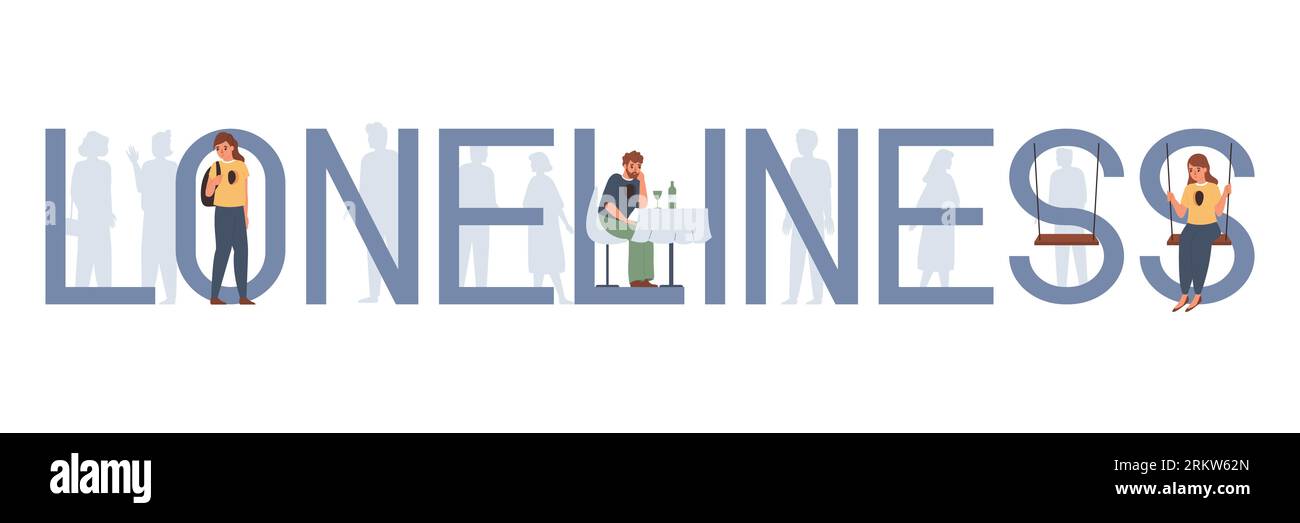 Loneliness solitude flat text composition with isolated letters ...