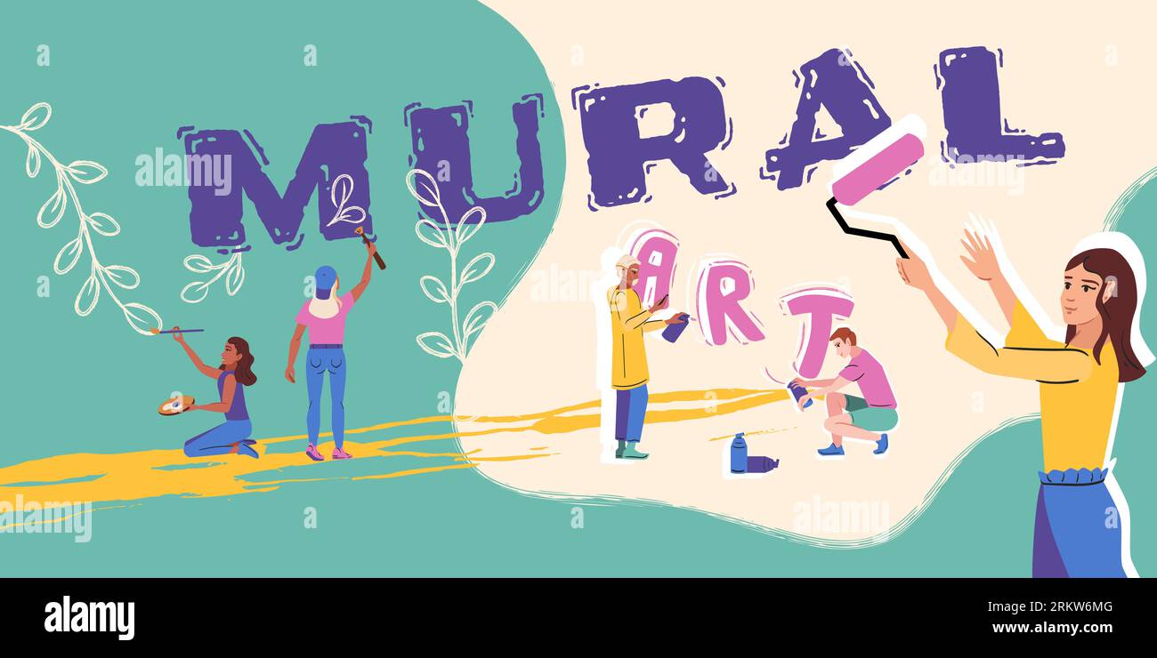 Mural artist composition with collage of flat icons with young doodle ...