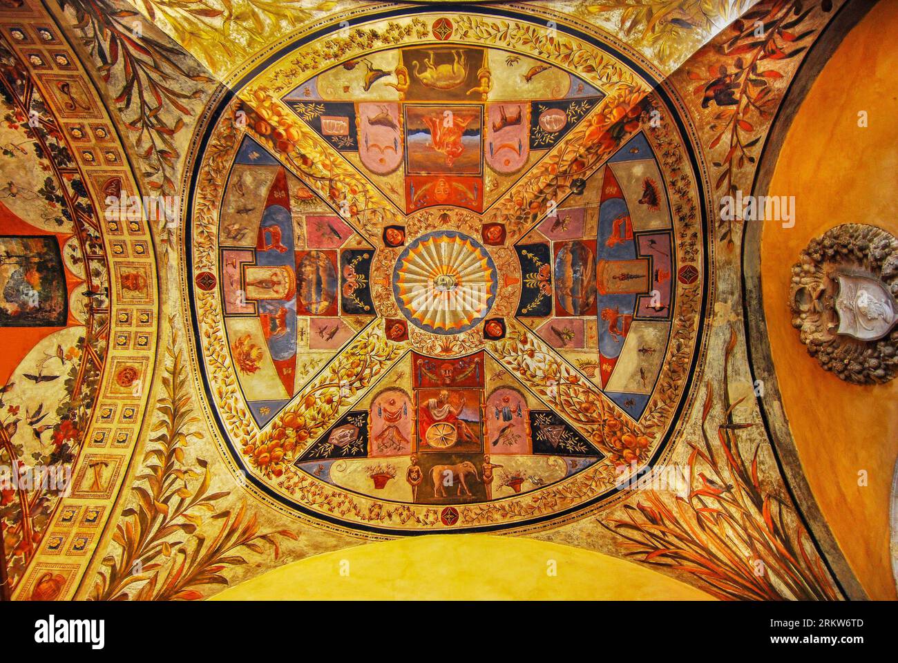 Ceiling frescoes at the Palazzo Chigi-Saracini in Siena. Tuscany, Italy ...