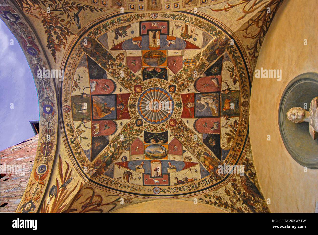 Ceiling frescoes at the Palazzo Chigi-Saracini in Siena. Tuscany, Italy ...