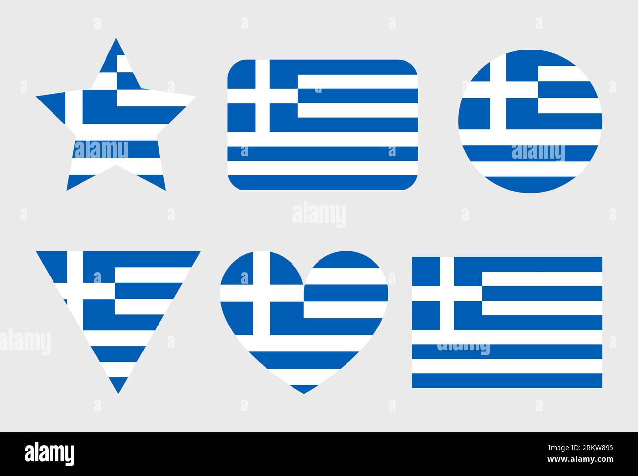 Greece flag vector icons set of illustrations in the shape of heart ...