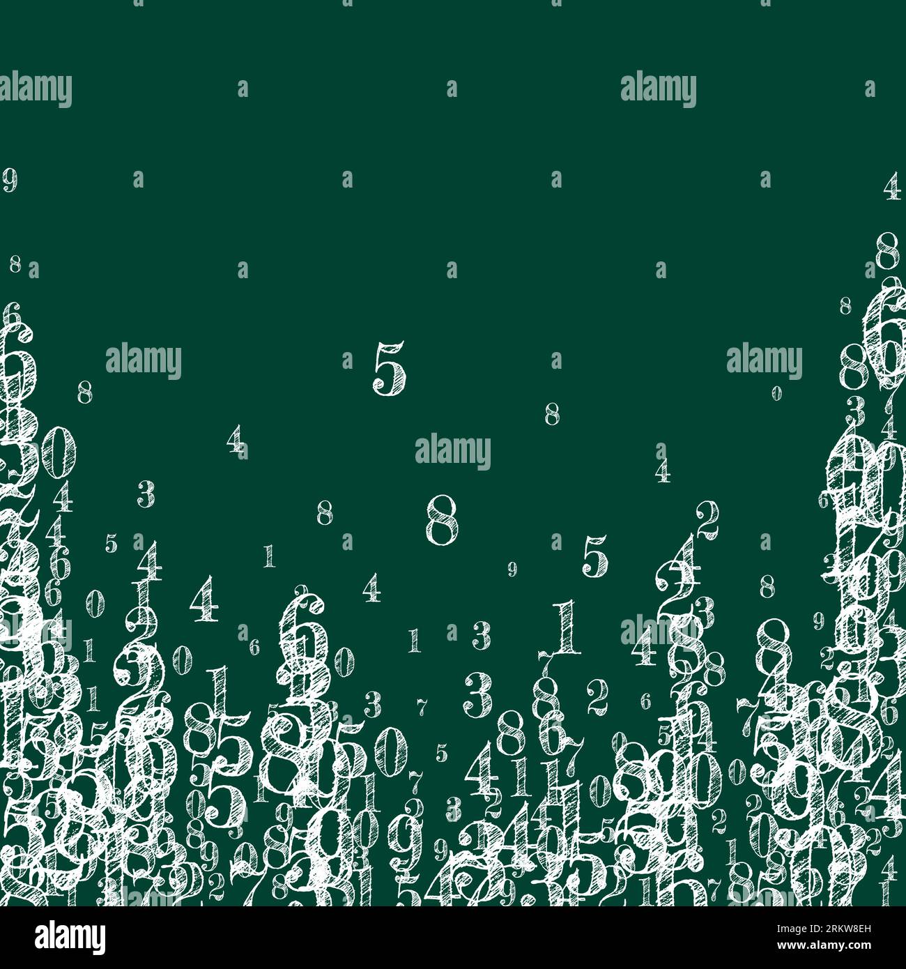Scattered numbers. White chalk digits flying chaotic. Back to school ...