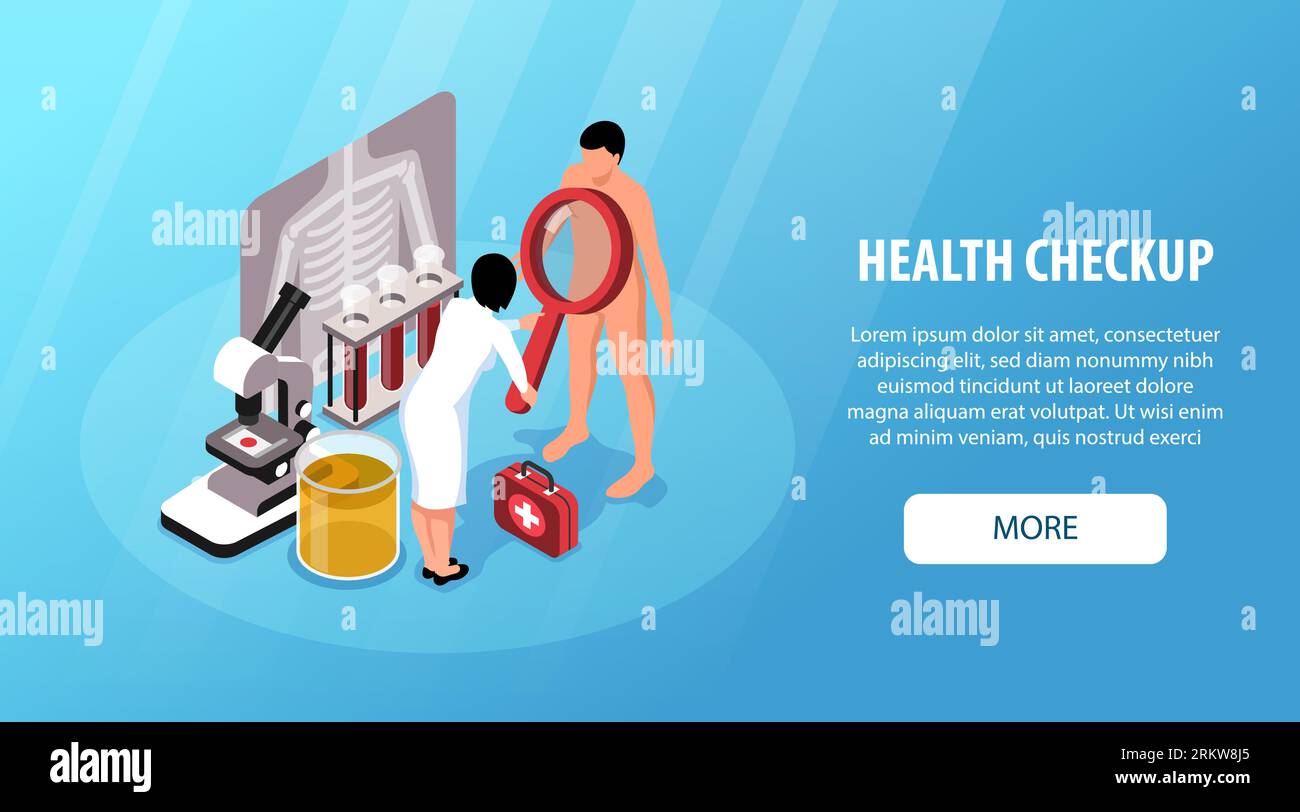 Medical health checkup horizontal banner template with laboratory ...