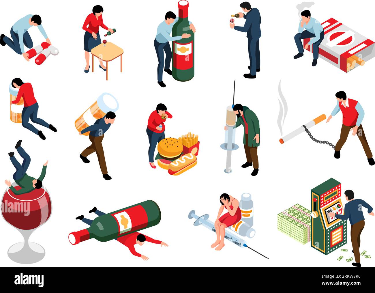 Isometric set of people with various addictions isolated vector ...