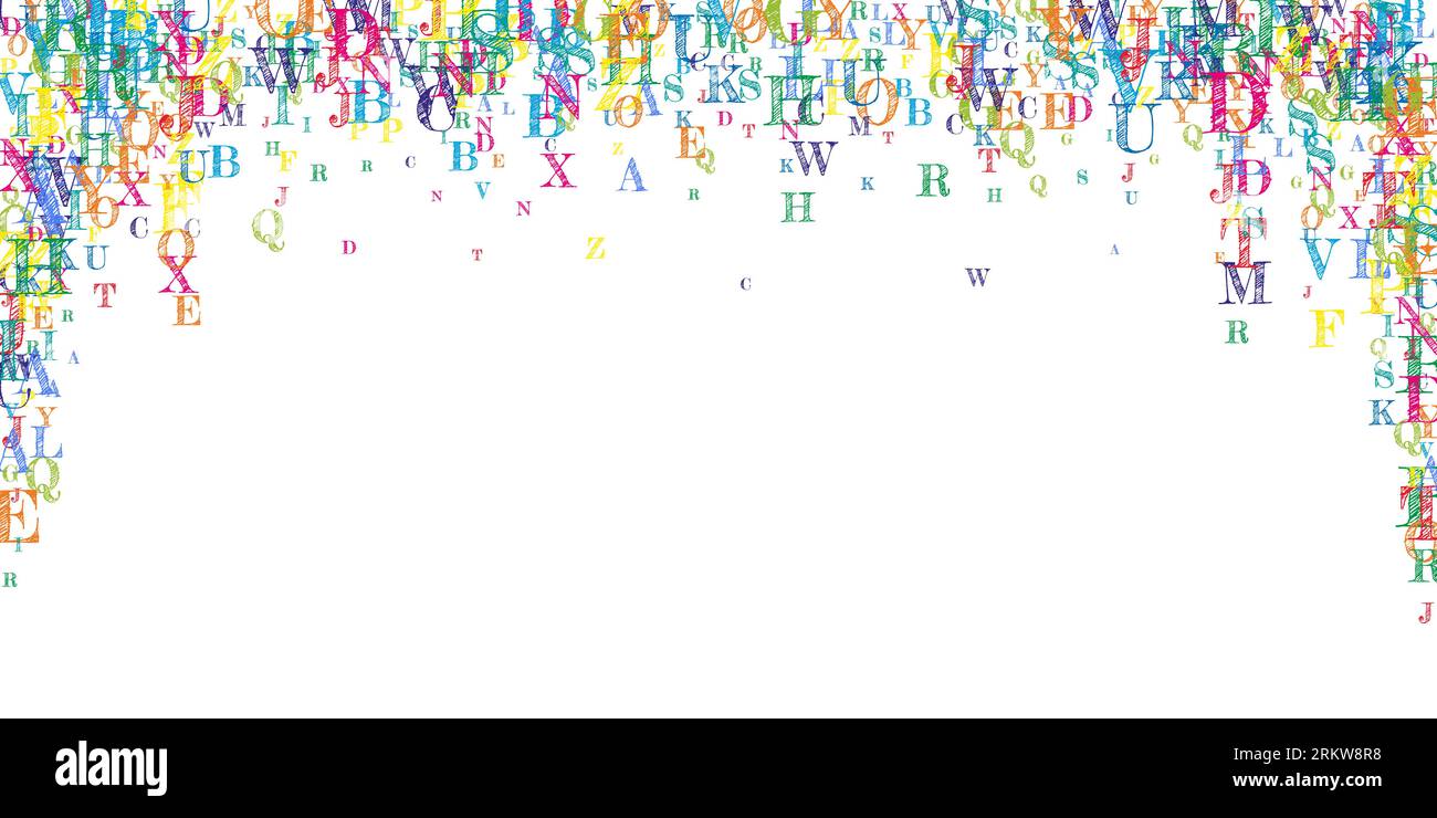 Flying latin letters. Colorful childish scattered charachters of ...