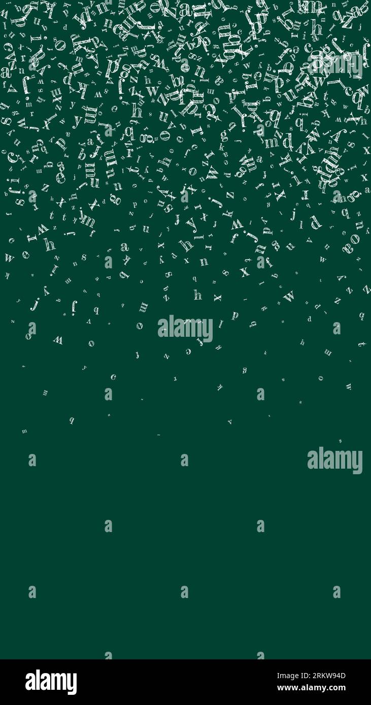 Falling letters of English language. White chalk characters of Latin ...