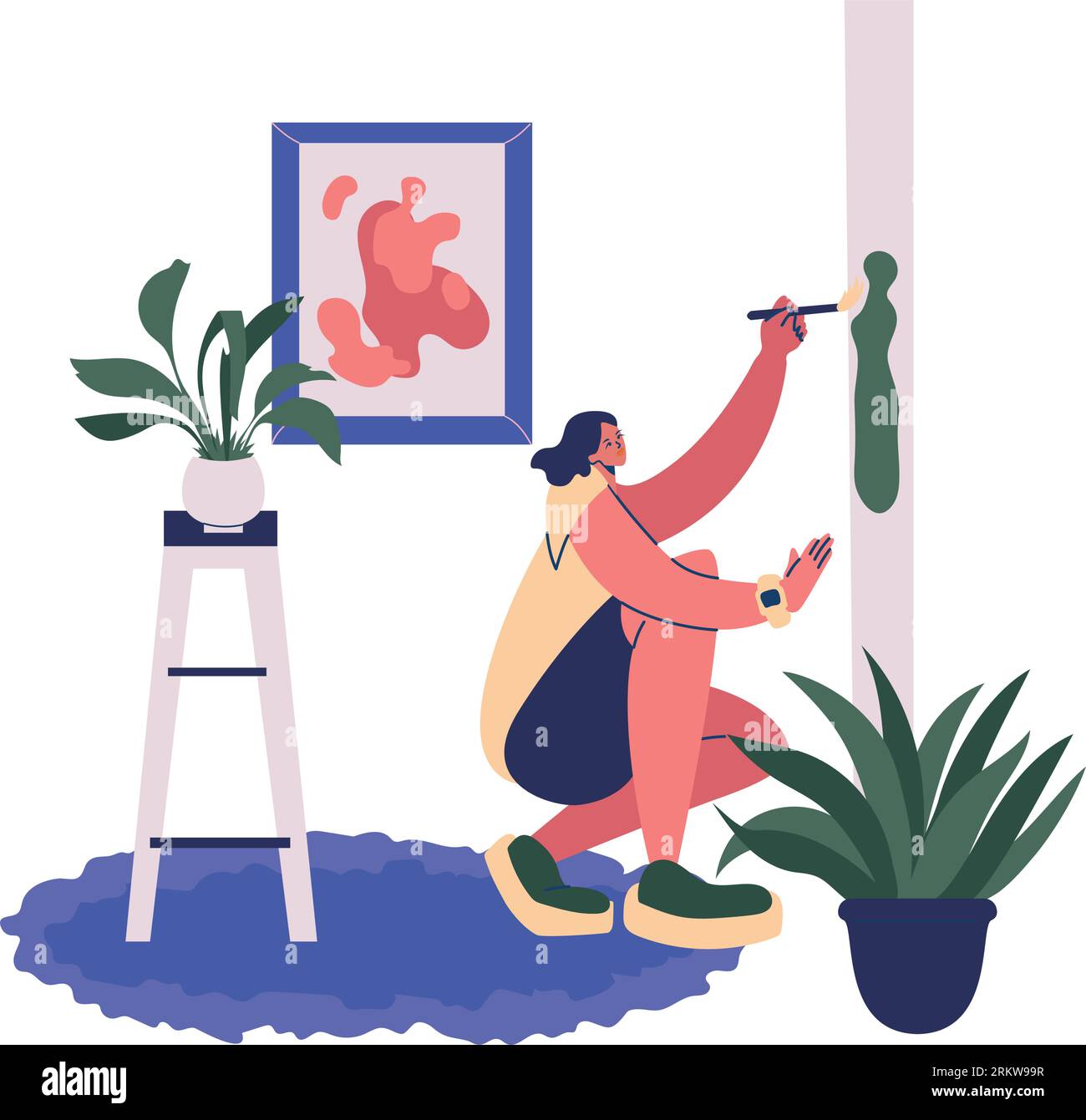 Artist woman creating the wall art vector illustration Stock Vector ...