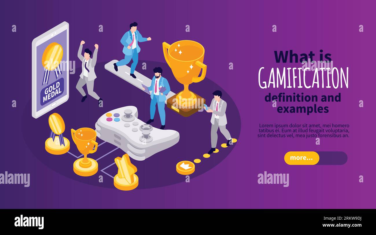 What is gamification isometric horizontal banner with characters of ...