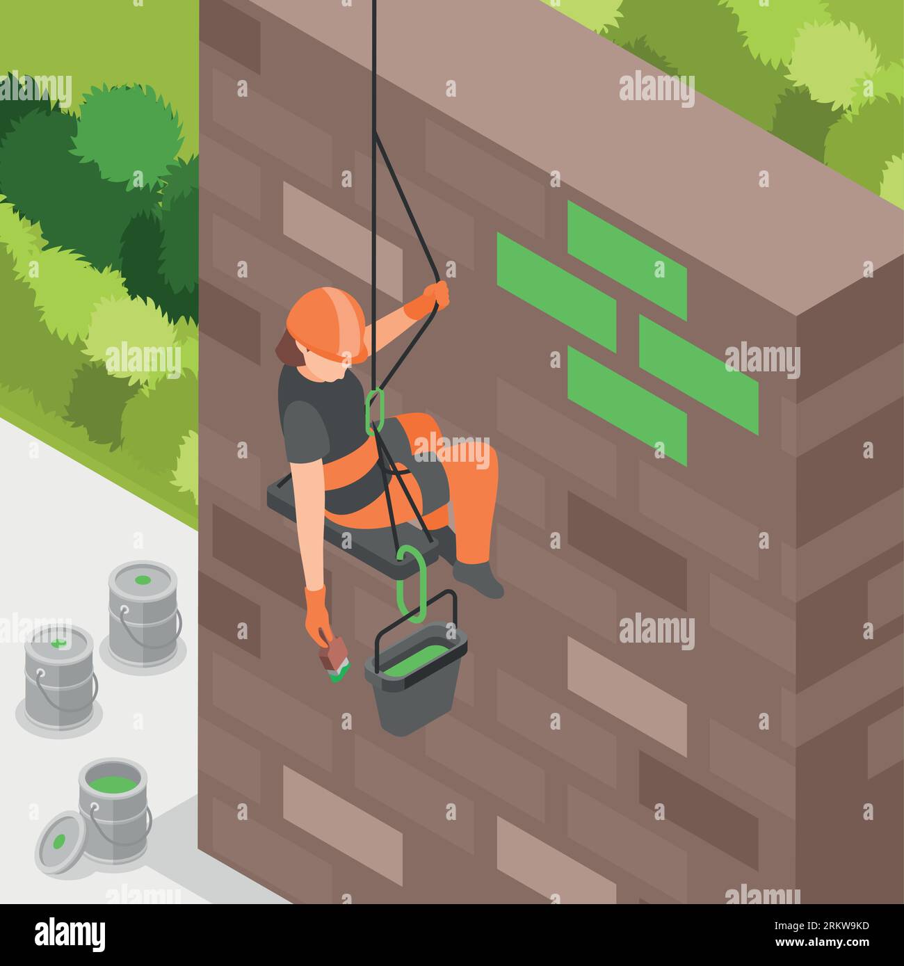 Industrial climber isometric composition with male character in helmet ...