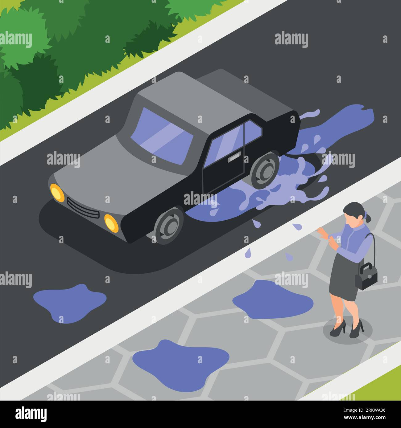 Unlucky day isometric background with woman character splashed with mud ...