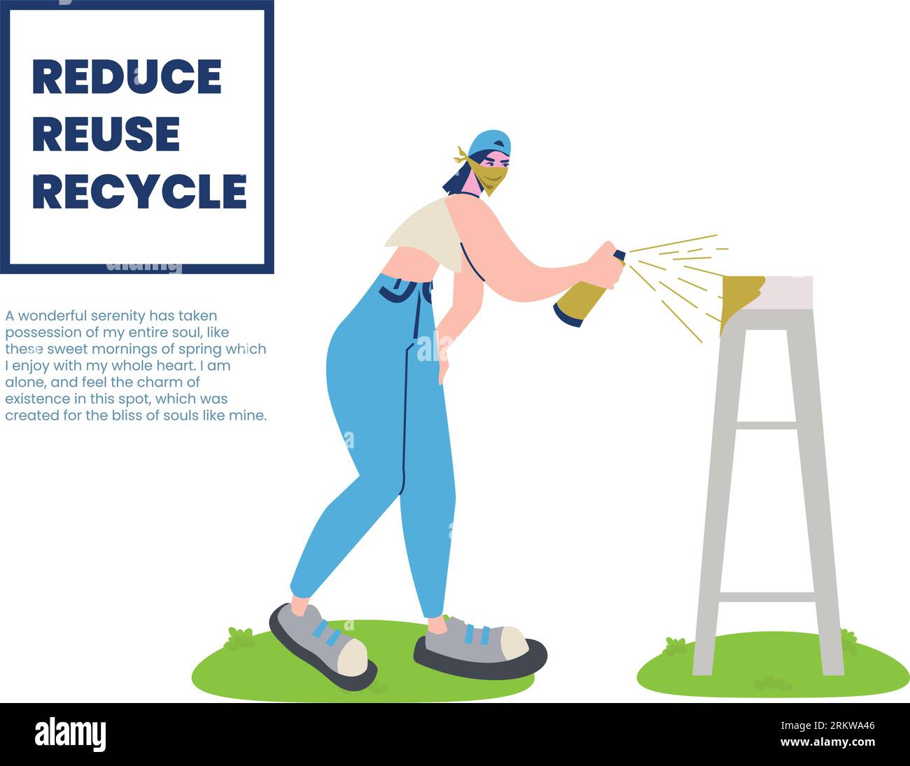 Woman redesigning a furniture isolated on white background. Reuse ...