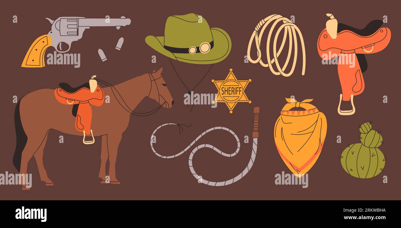 Wild west set. Cute set of cowboy elements Stock Vector Image & Art - Alamy