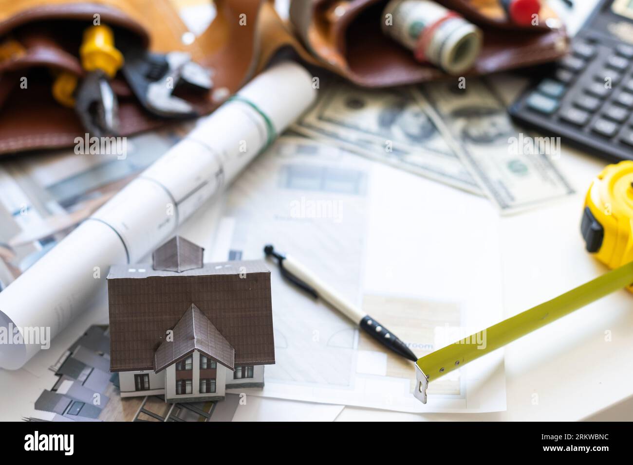 Calculation for house construction, construction drawings Stock Photo ...