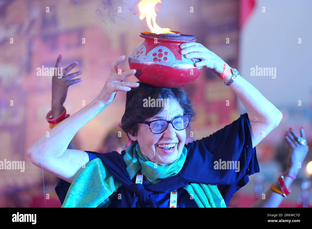 President International Council of Museums Emma Nardi balances a ...
