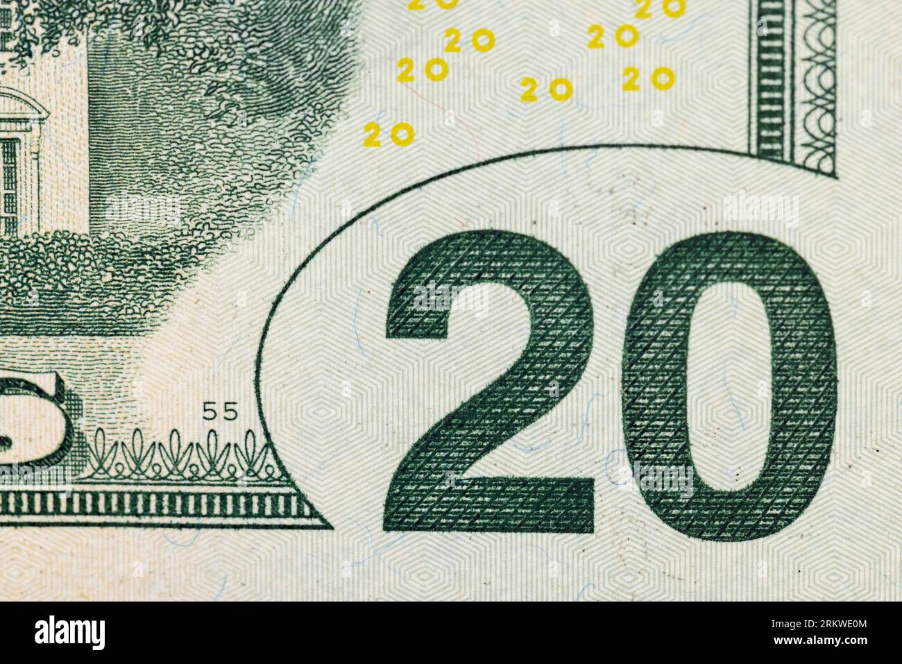 face value figures on American twenty dollar bills, details of paper ...