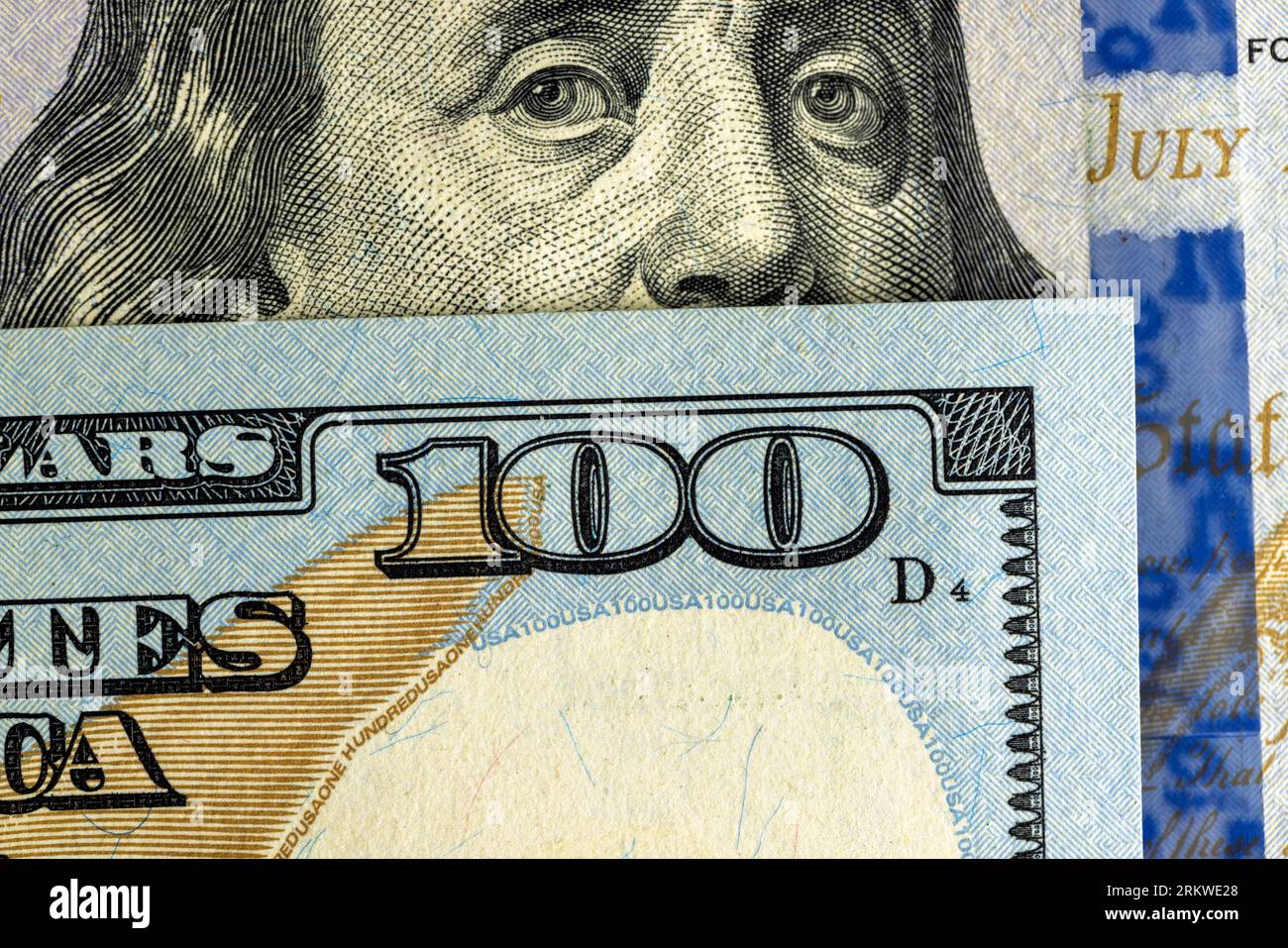 details of a genuine American banknote with a face value of 100, part ...