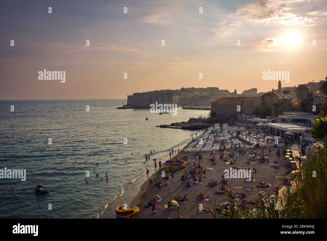 Sunset at Banje Beach - Dubrovnik, Croatia Stock Photo - Alamy