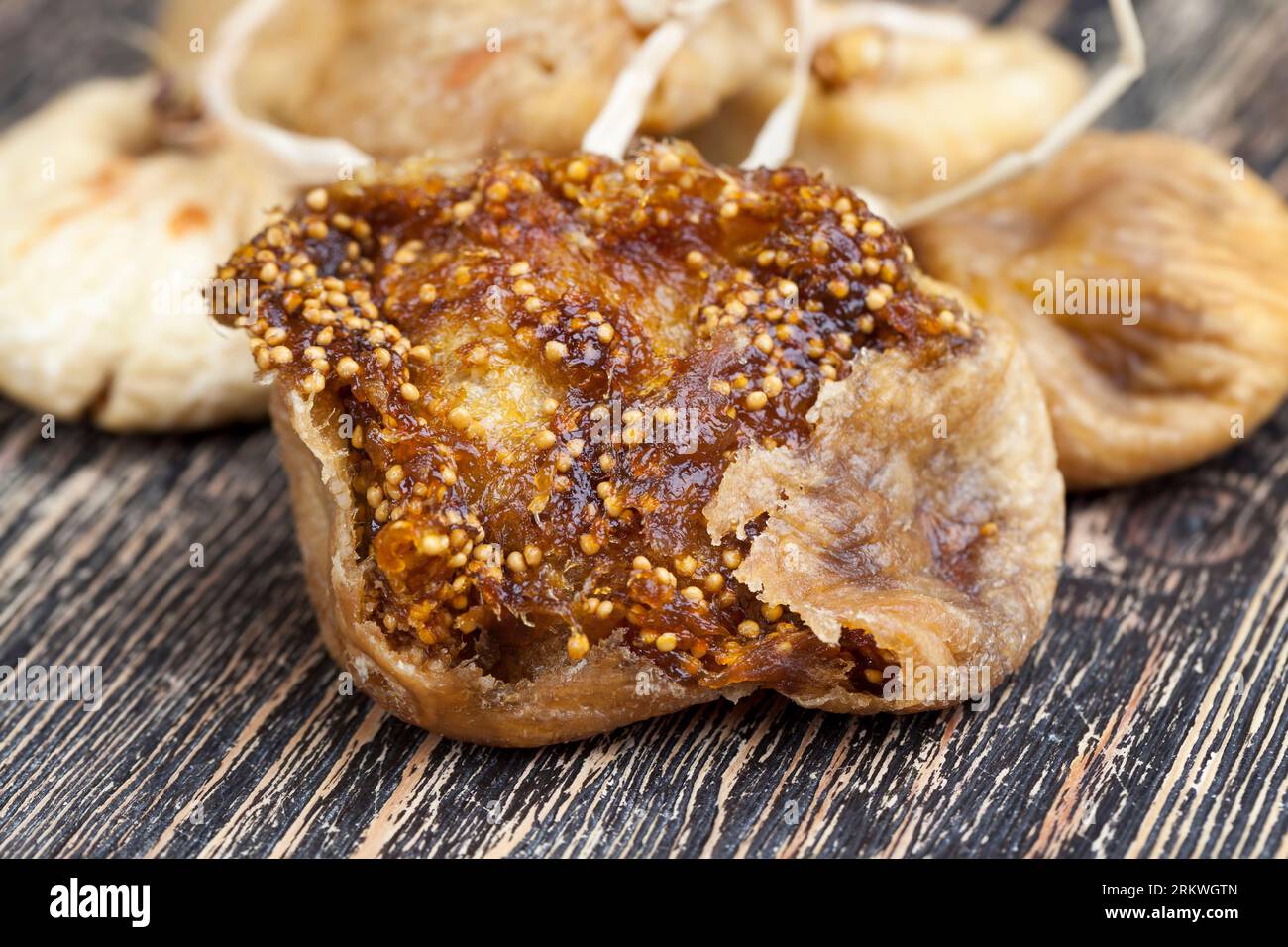 Dried fig fruits on the table, natural sweetness dried ripe yellow figs ...