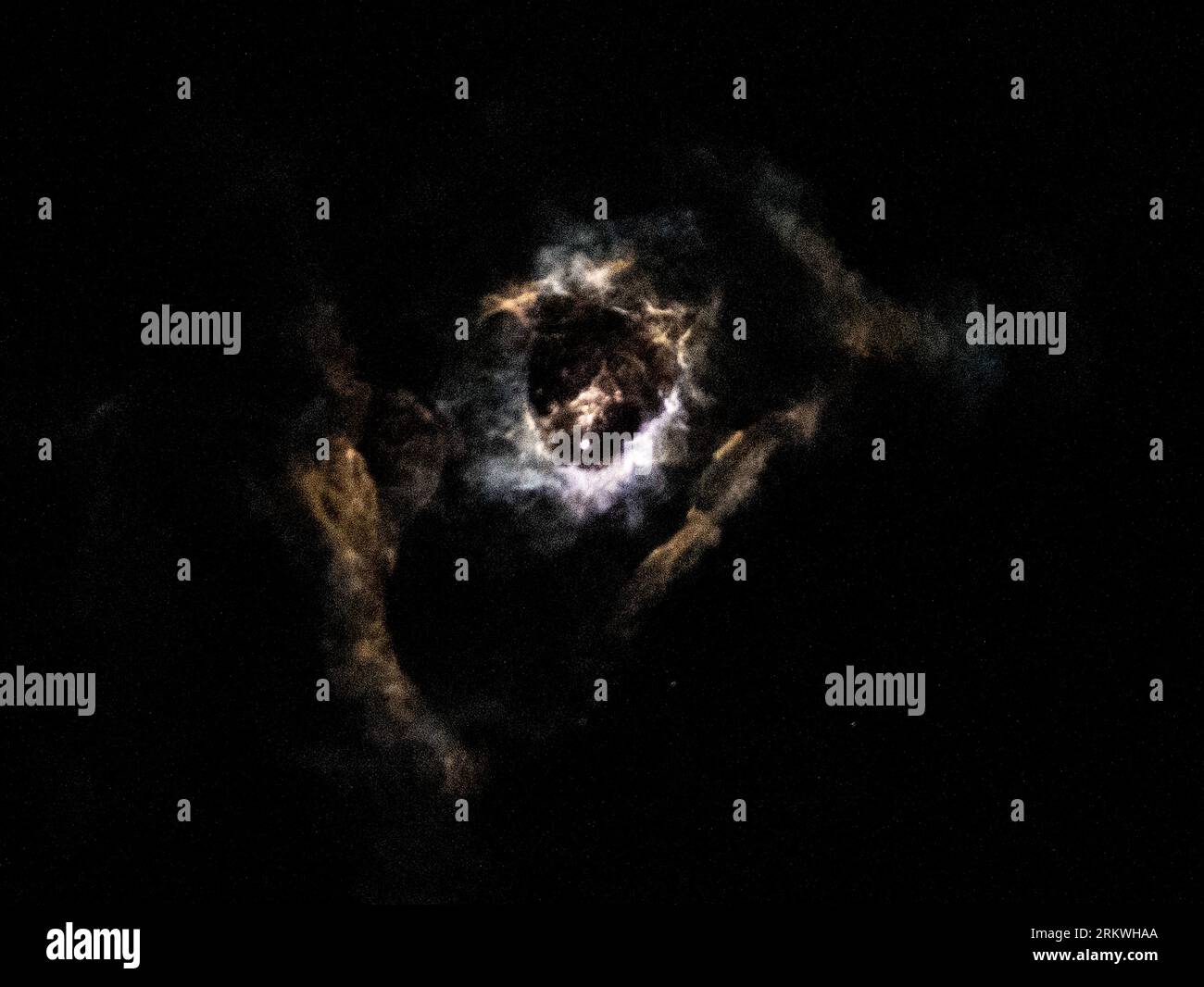 An exhaust plume expands at first stage separation as a SpaceX Falcon 9 ...