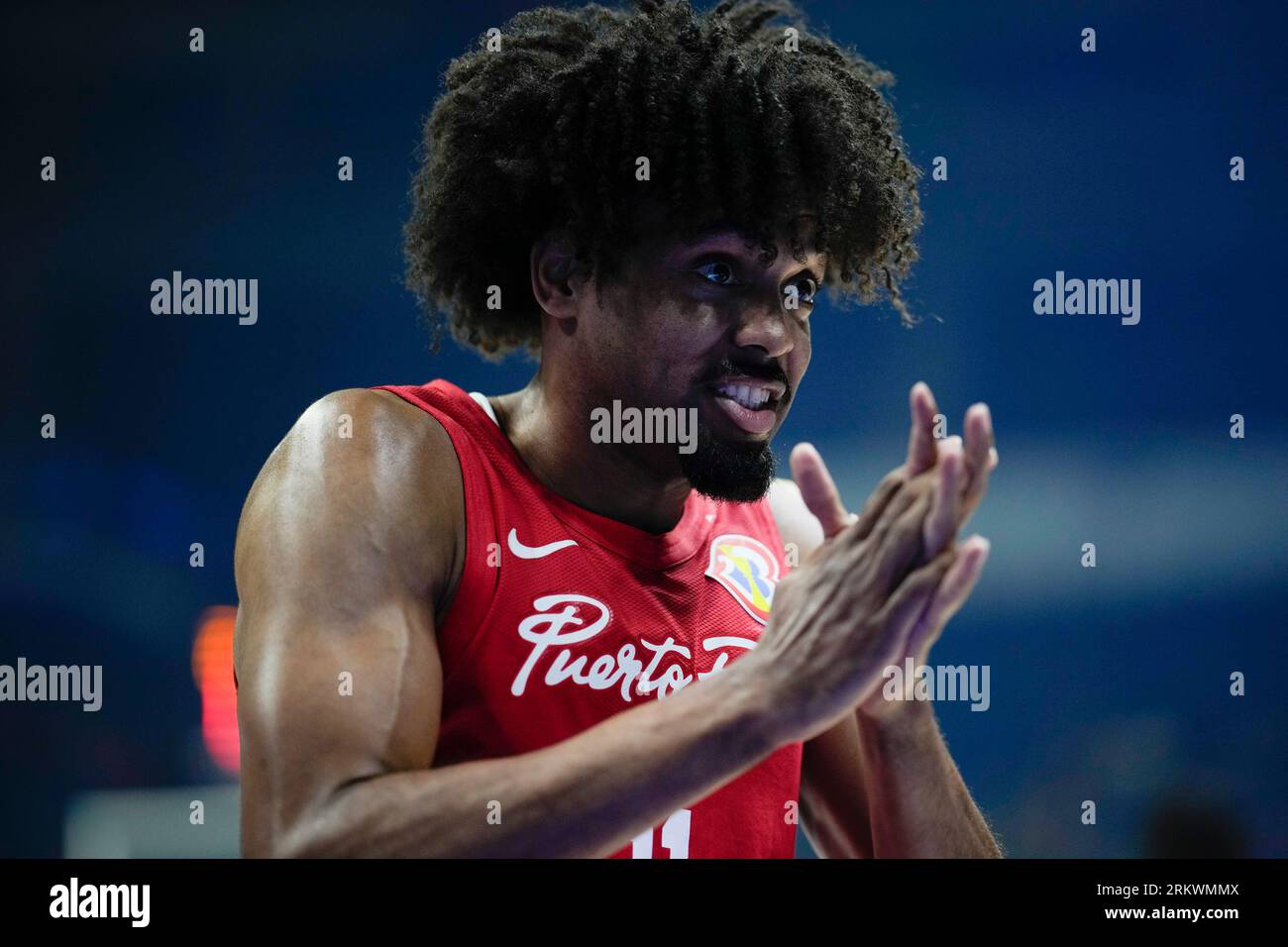 Puerto Rico guard Stephen Thompson Jr. (11) gestures as he talks with ...
