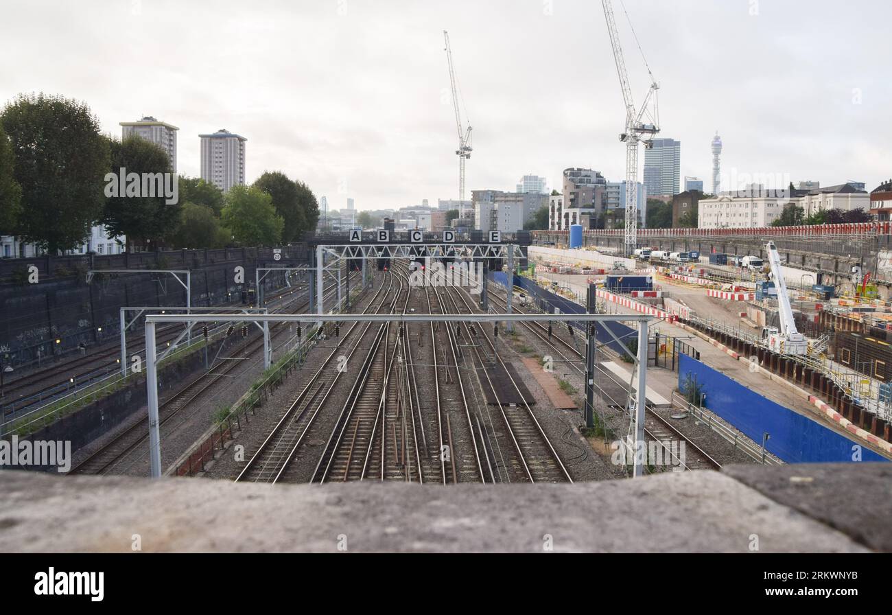 London, UK. 26th August 2023. A view of empty train tracks in London as ...