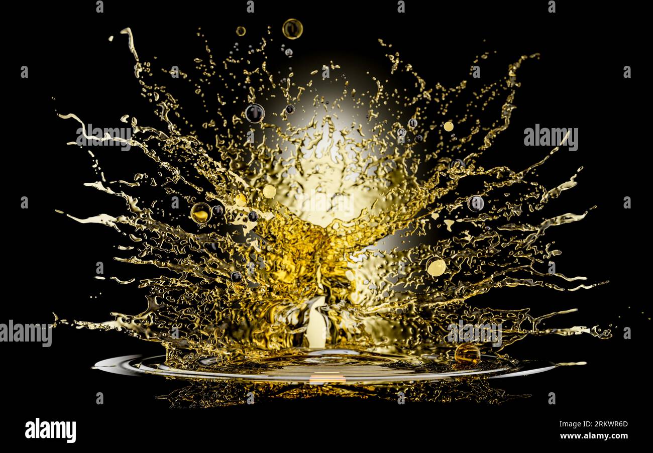 product placement with oil splashes. splashes and drops of yellow oil ...