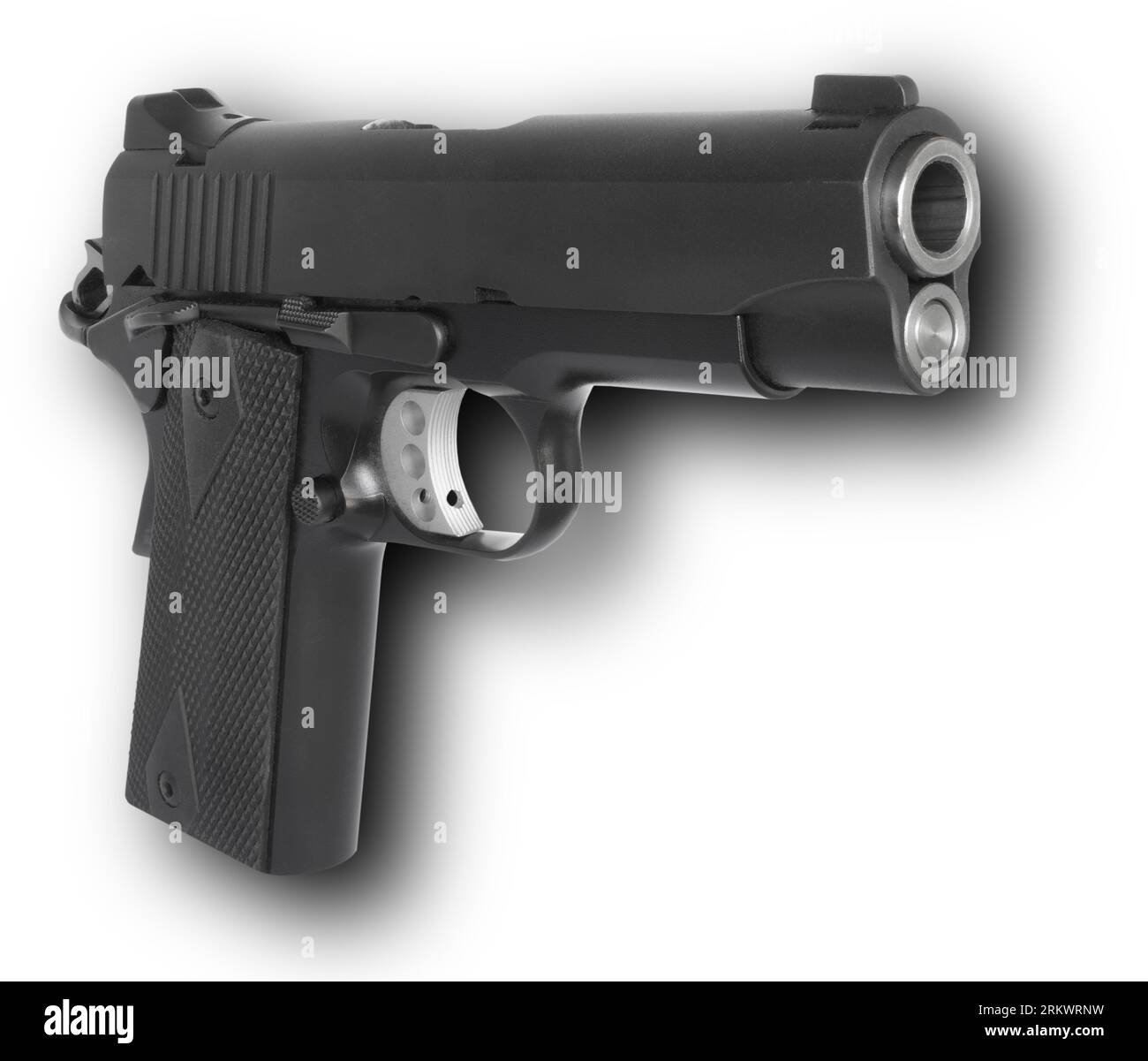 Semi automatic handgun with a drop shadwo behind Stock Photo - Alamy