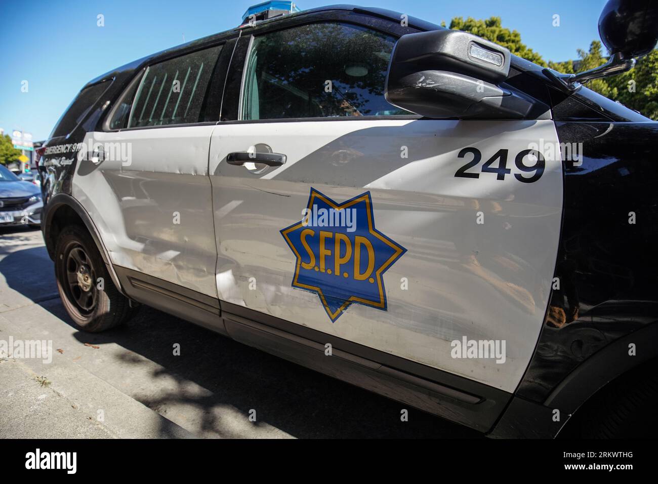 A police vehicle of San Francisco Police Department(SFPD) is parked at ...
