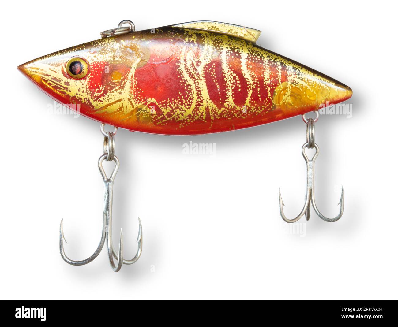 Shadow under a red and gold fishing lure with treble hooks Stock Photo ...