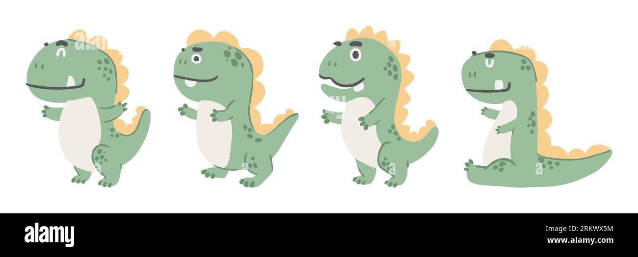Set of Tyrannosaurus Rex . Cute dinosaurs cartoon characters . Hand ...