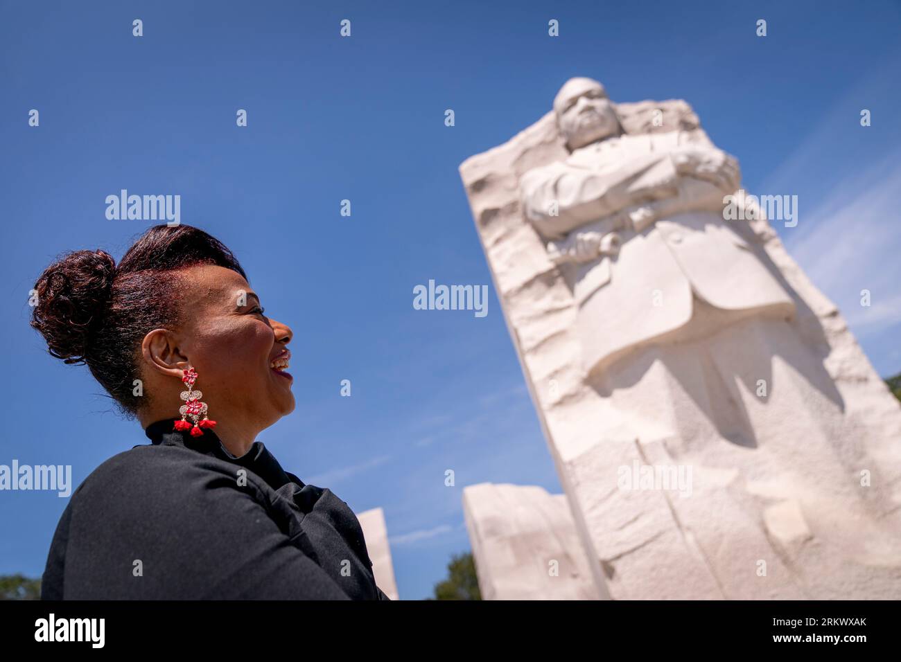 Bernice King, the daughter of Martin Luther King, Jr., looks up at the ...