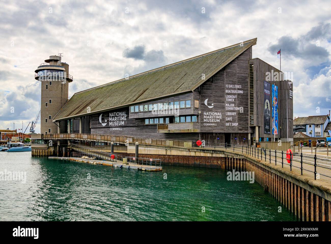 The National Maritime Museum sits on the River Fal waterfront in Falmouth, Cornwall, England, UK ...