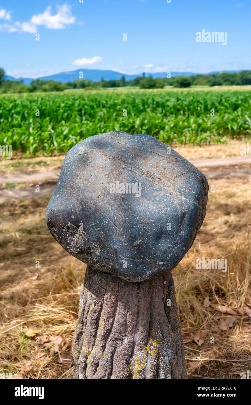 Ensisheim, France - July 5, 2023:A replica of a meteorite that fell to ...