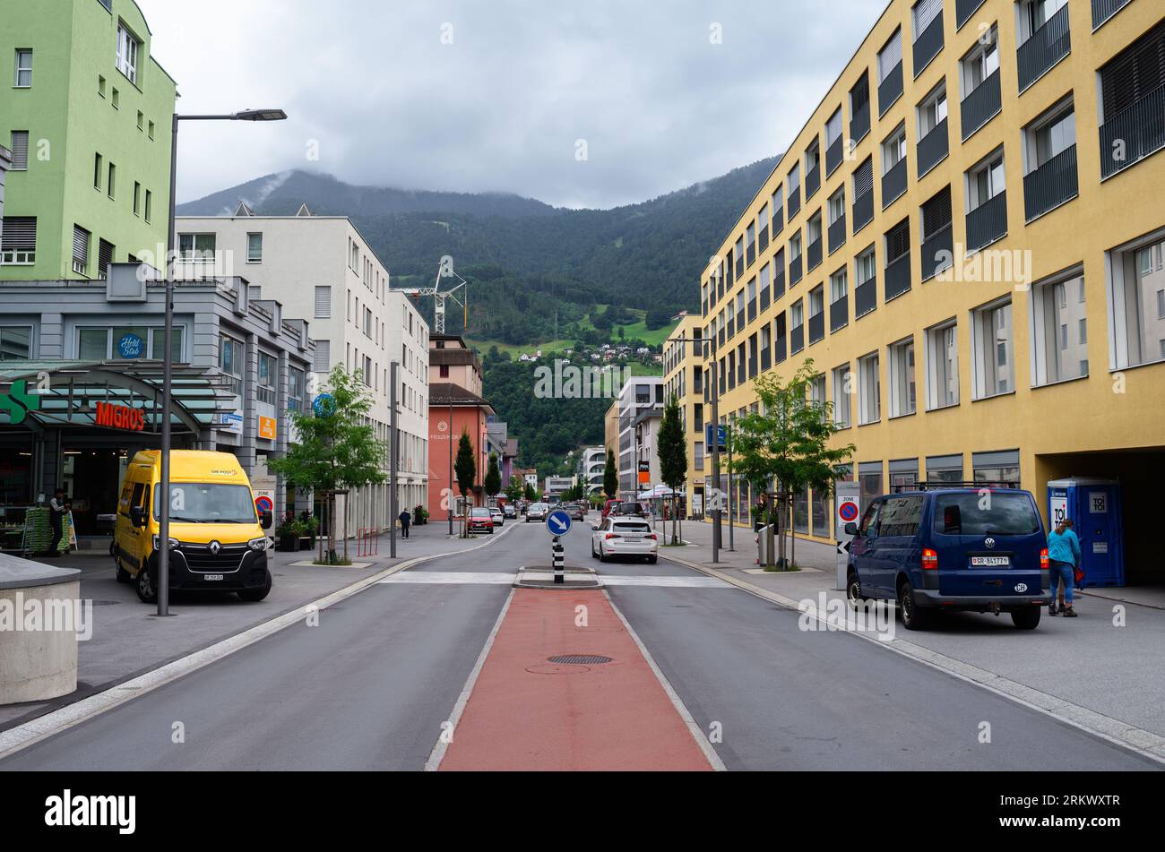 Landquart, Switzerland - July 26, 2023: The street of Landquart, a ...