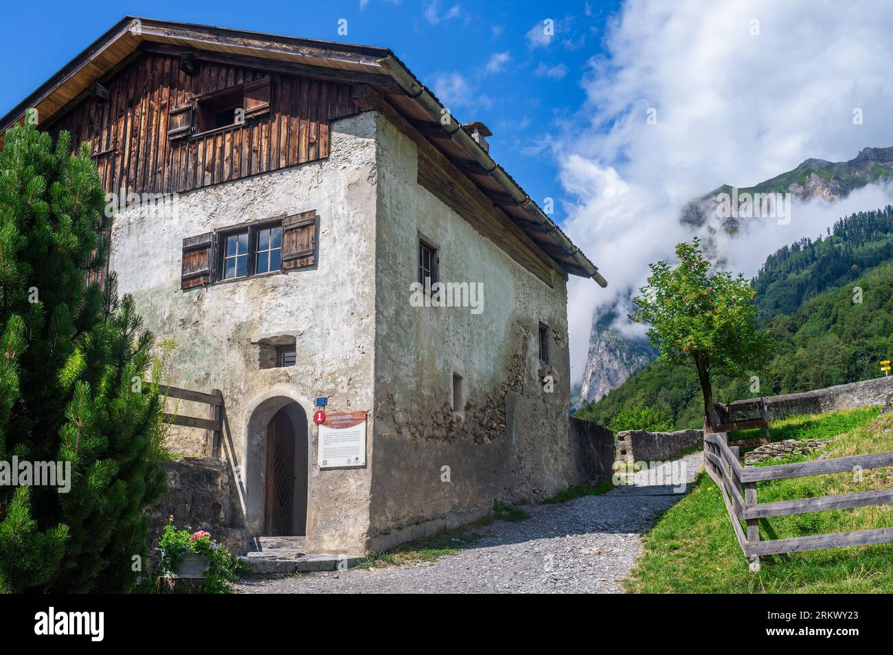 Maienfeld, Switzerland - July 25, 2023: Original house in the village ...