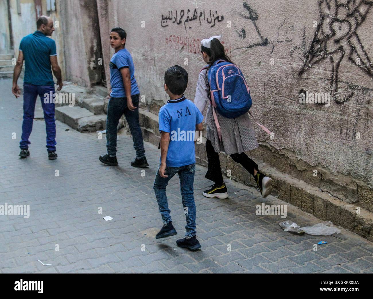 Gaza City, Palestine. 26th Aug, 2023. Palestinian children in school ...