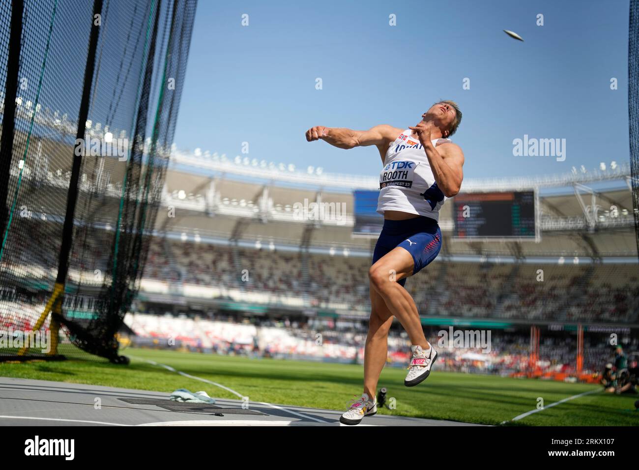 Markus Rooth, of Norway, rmakes an attempt in the decathlon discus ...